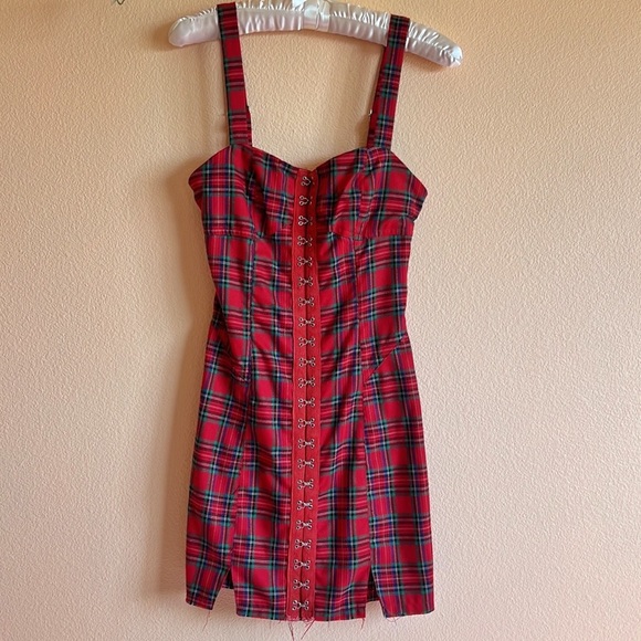 Nectar Clothing | Dresses | Red Plaid Hook And Eye Mini Dress Femme ...